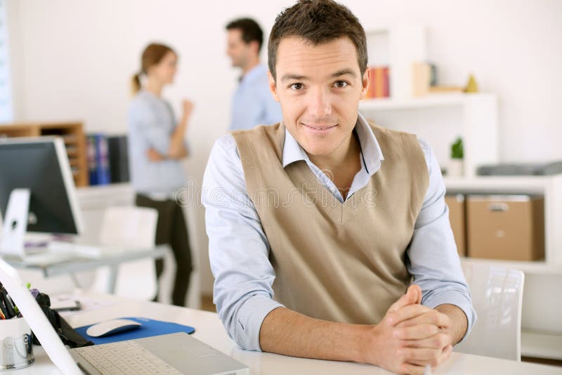 Satisfied and Friendly Man in Office Stock Image - Image of employee ...
