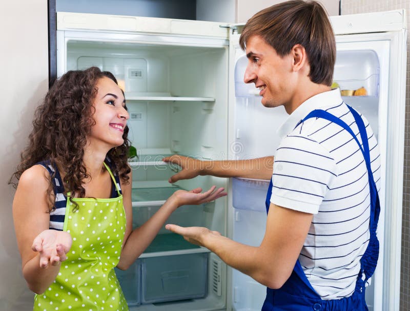 Satisfied Housewife Grateful To Serviceman Stock Image - Image of ...