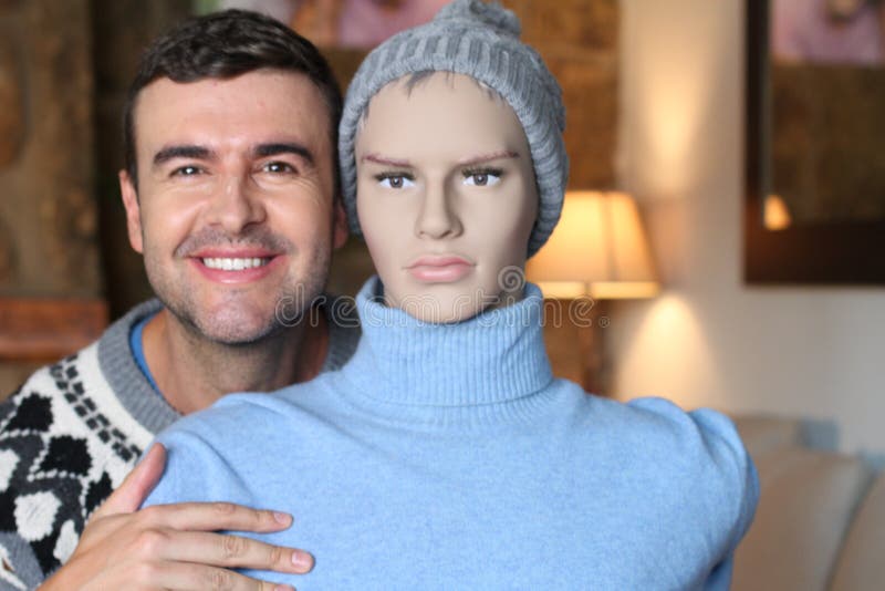 Satisfied Man Interacting with Humanoid Stock Image - Image of ...