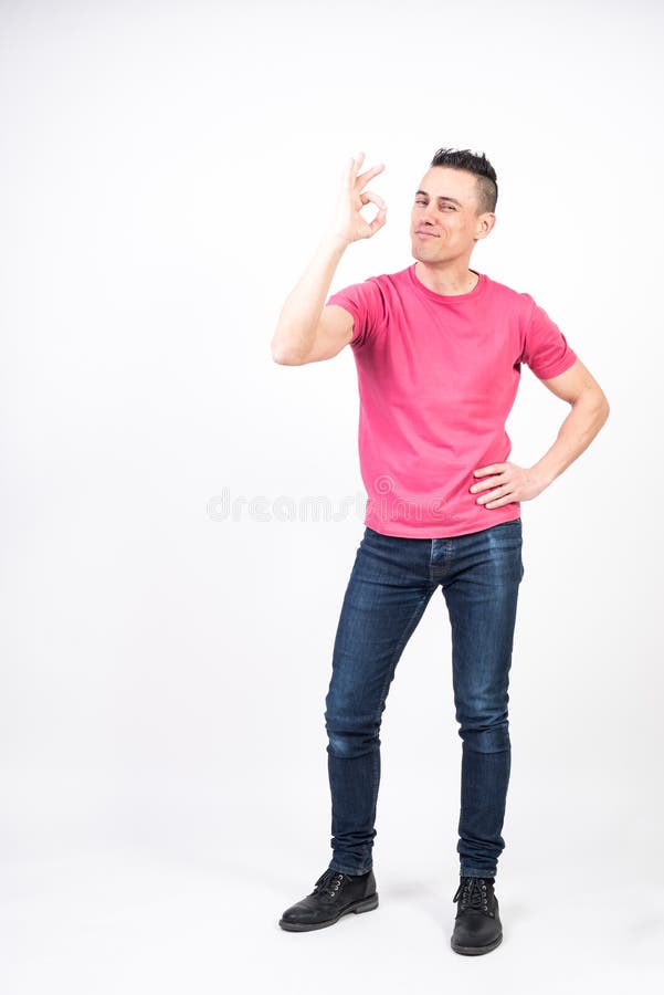 Satisfied man stock photo. Image of casual, tshirt, background - 178683970