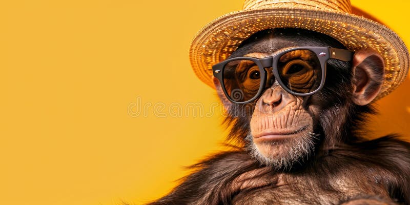 A Satisfied Monkey in Glasses and a Straw Hat Rests on an Orange ...