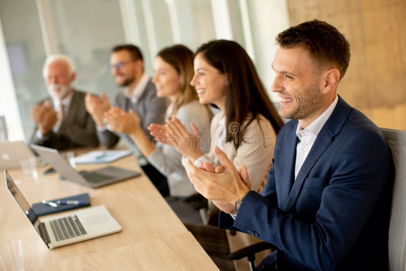 Satisfied Proud Business Team Clapping Hands Stock Image - Image of ...