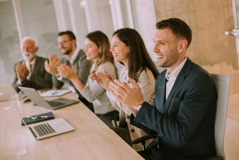 Satisfied Proud Business Team Clapping Hands Stock Image - Image of ...