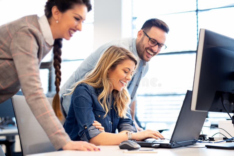 Satisfied Team Going Over Their Finished Project before Important ...