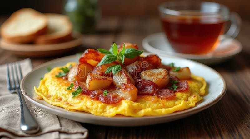 Satisfying Breakfast Plate Featuring Omelette with Fried Potatoes and ...