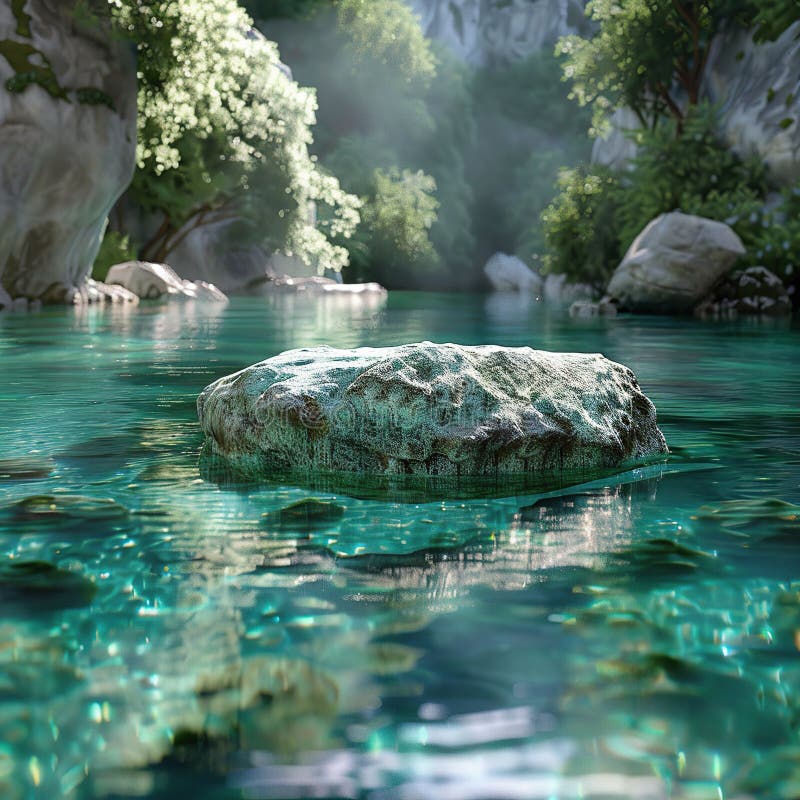 Satisfying Magic Rock Floating Above a Crystal Clear River with ...