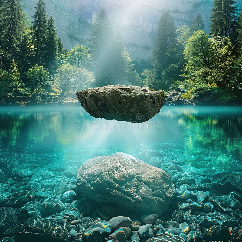 Satisfying Magic Rock Floating Above a Crystal Clear River with ...
