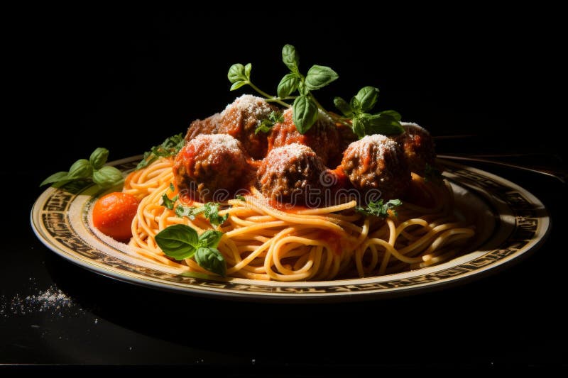 Satisfying Meal Spaghetti with Meatballs, Parmesan, Garlic Bread Under ...