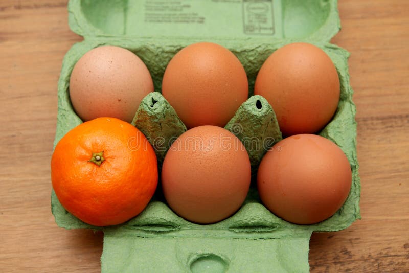 Satsuma, or Small Orange, in an Egg Carton, Alone with Five Eggs Stock ...