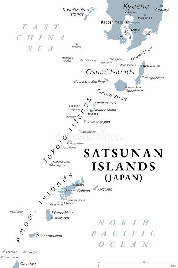 Satsunan Islands, Japanese Island Group, Gray Political Map Stock ...