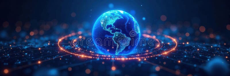 Saturated Blue Globe Encircled by Glowing Network Lines, Futuristic ...