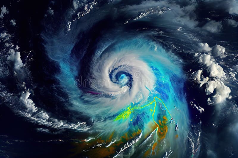Tropical Cyclone, with Its Eye Visible, Over Majestic Mountain Range ...