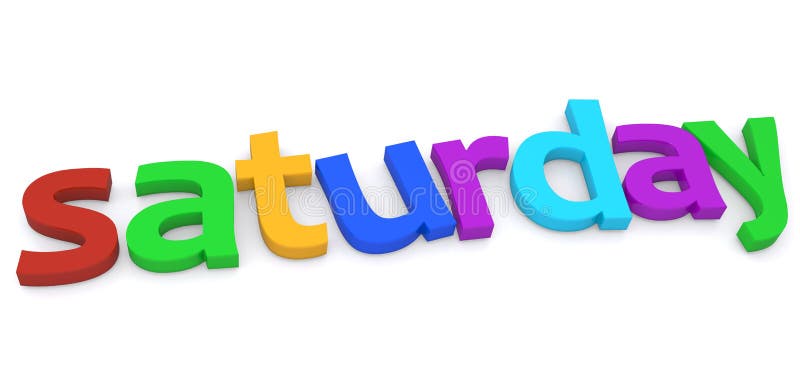 Colorful `Saturday` Word Design. Overlapping Colors. Isolated On White ...