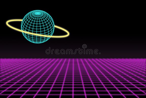 Saturn above a 3D grid stock illustration. Illustration of digital ...