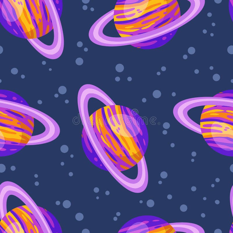 Saturn Abstract Seamless Space Pattern Background with Planets with ...