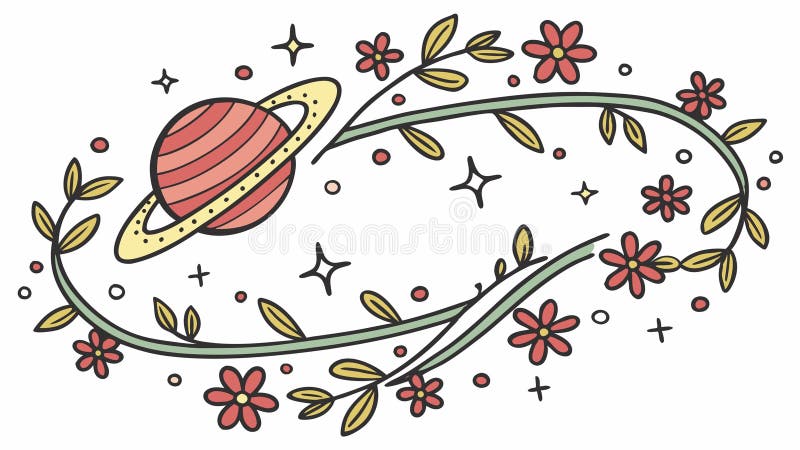Saturn and Cosmos in Floral Frame Vector Art, Vector Design Generative ...