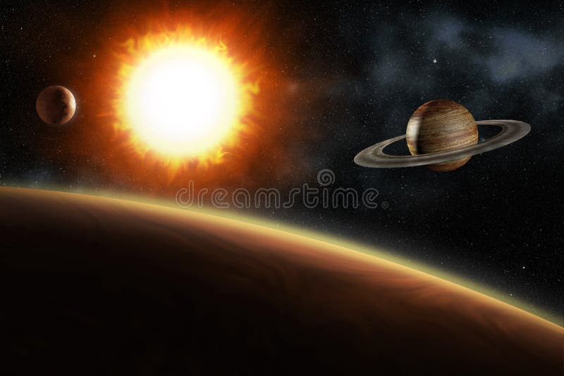Saturn and Jupiter Orbiting the Sun Stock Illustration - Illustration ...