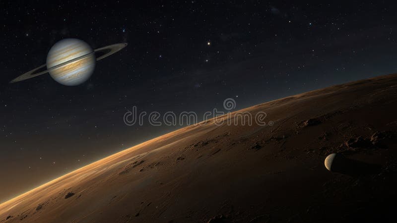 Saturn and Moons in Space stock illustration. Illustration of space ...