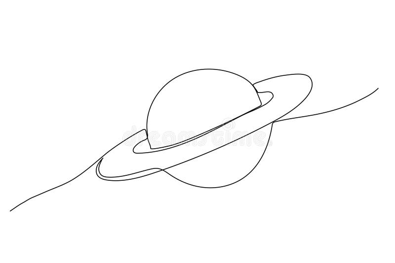Saturn One Line Illustration Isolated on White. Stock Vector ...