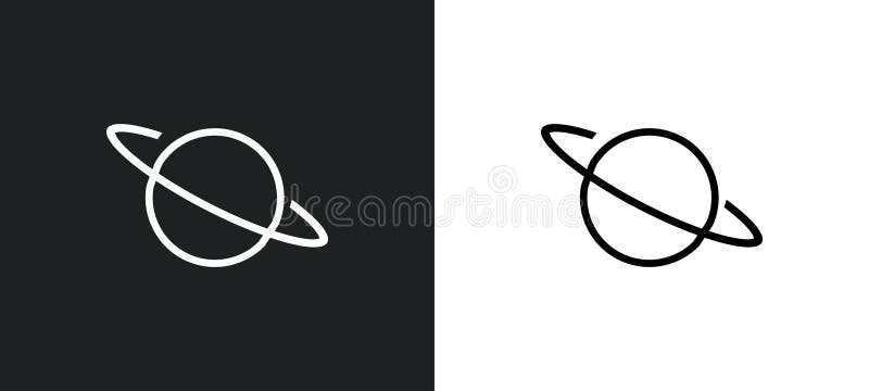 Saturn Outline Icon in White and Black Colors. Saturn Flat Vector Icon ...