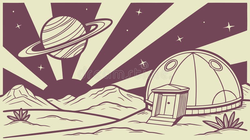Saturn Over Geodesic Dome Cosmic Exploration Hub, Vector Design ...