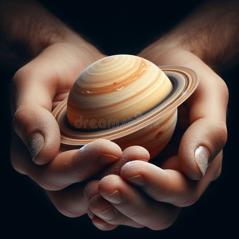 Saturn Planet Held in the Hand by People. Universe Creation Concept ...