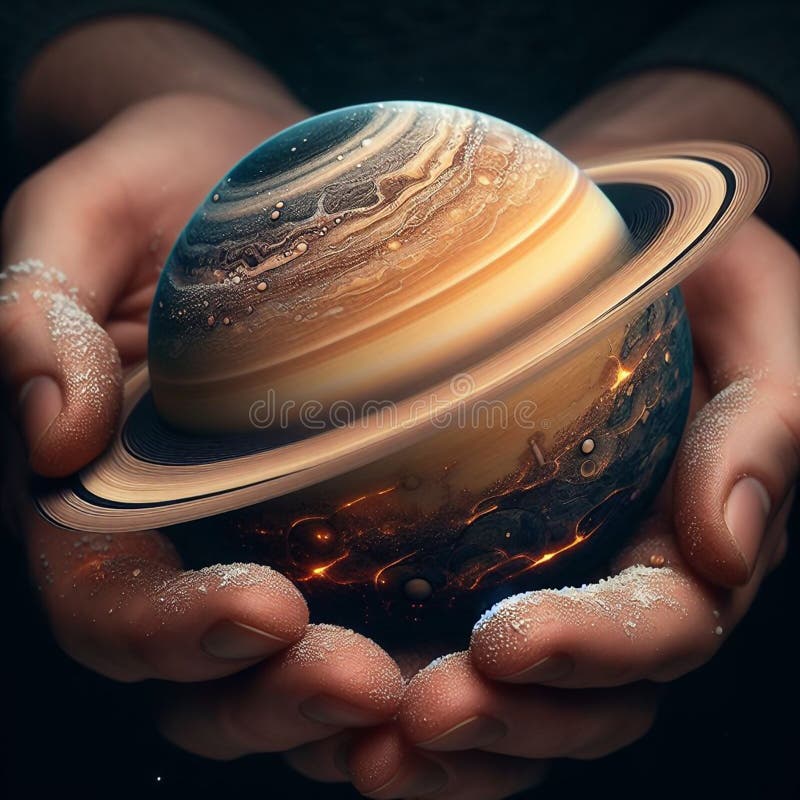 Saturn Planet Held in the Hand by People. Universe Creation Concept ...