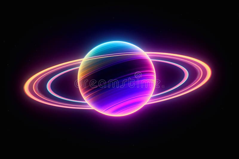 Saturn Planet with Neon Effect. Stock Illustration - Illustration of ...
