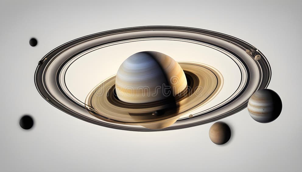 Saturn Planets in Deep Space with Rings and Moons Surrounded Stock ...