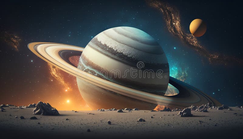 Saturn and Planets in Space. Science Fiction Art Stock Illustration ...