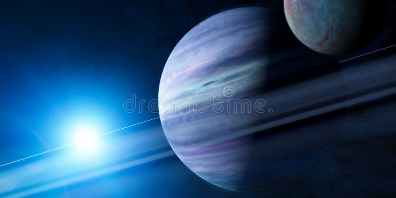 Saturn Rings and Moons, Exoplanet with Rings, Space and Universe Stock ...