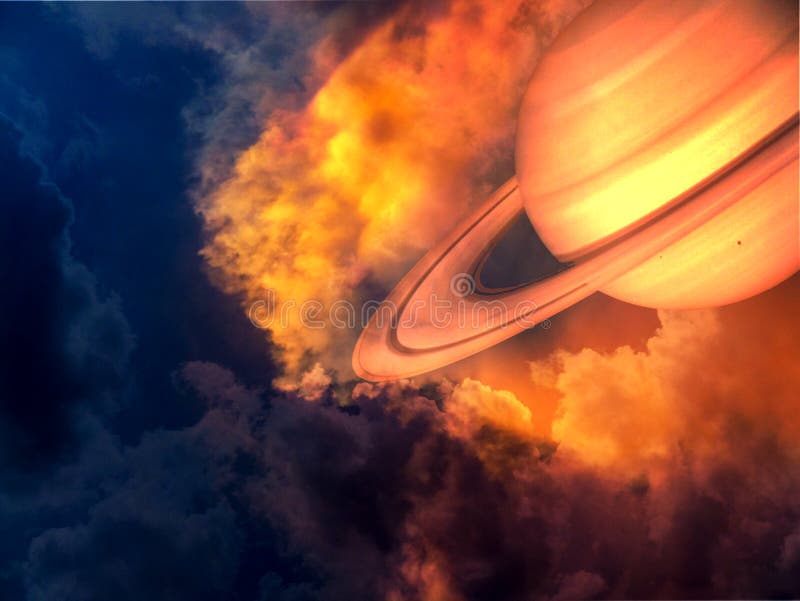 Saturn and Space in Sunset Sky Stock Photo - Image of color, globe ...