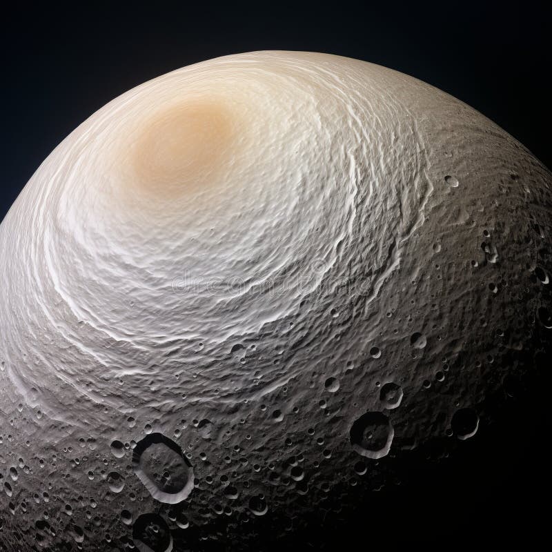 Saturn Surface: Hyperrealistic View of Tethys with Doge Face Crater ...