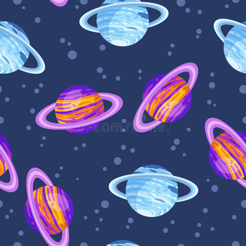 Set of Cosmos Seamless Space Pattern Background with Planets with Rings ...