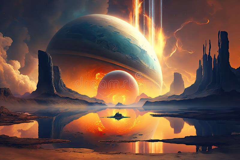 Saturn, the Water and Fire Planet. Sci Fi Concept Art Stock ...