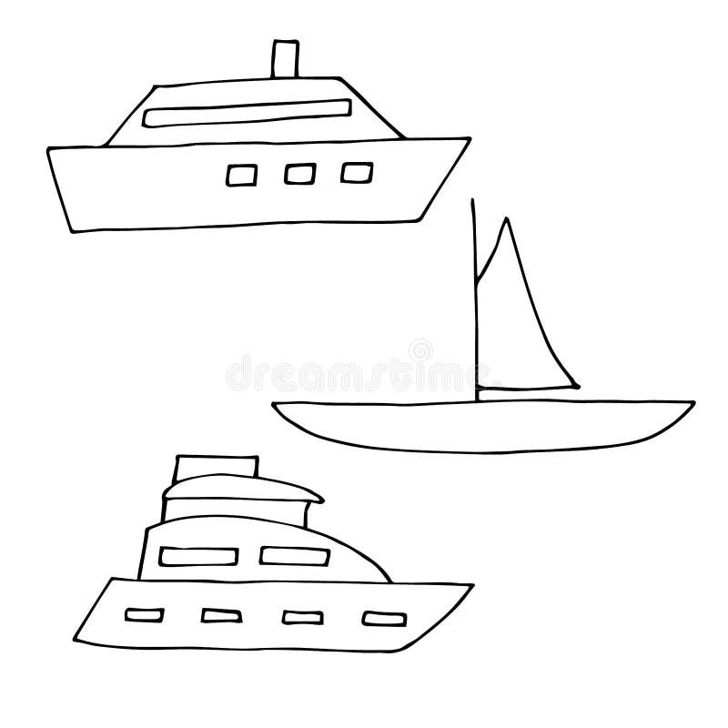 Satz Boote Vektor Illustration Doodles Hand Gezeichnet Vektor Abbildung ...