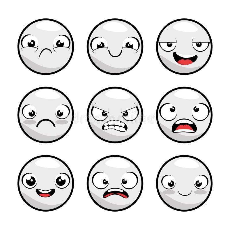 Satz Der Emoji Emoticonkarikatur Vektor Abbildung - Illustration von ...
