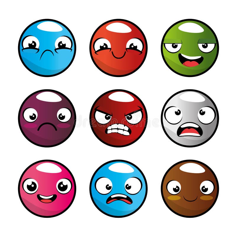 Satz Der Emoji Emoticonkarikatur Vektor Abbildung - Illustration von ...