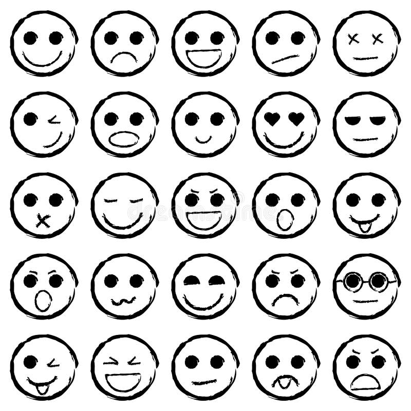 Satz Der Emoticonshand Gezeichnet Sammlung Emoji Ikonen Vektor ...