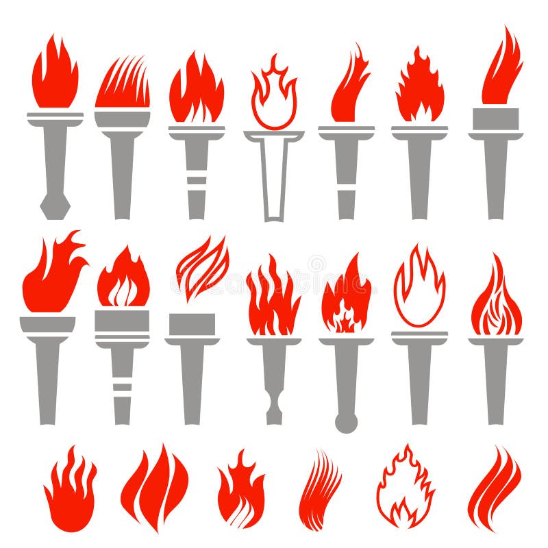 Satz der Fackel-Ikone vektor abbildung. Illustration von verbrennung ...