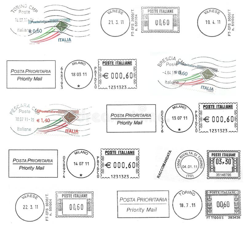 Satz Dunkle Italienische Poststempel Stock Abbildung - Illustration von ...