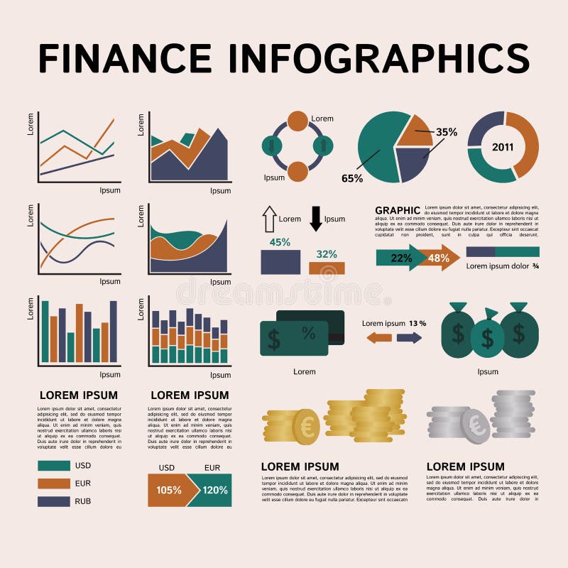 Satz Finanz-Infographics-Elemente Vektor Abbildung - Illustration von ...