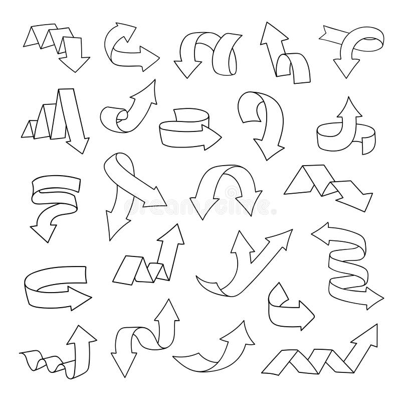 Satz Der Vektor Gebogenen Pfeilhand Gezeichnet Skizzengekritzelart ...
