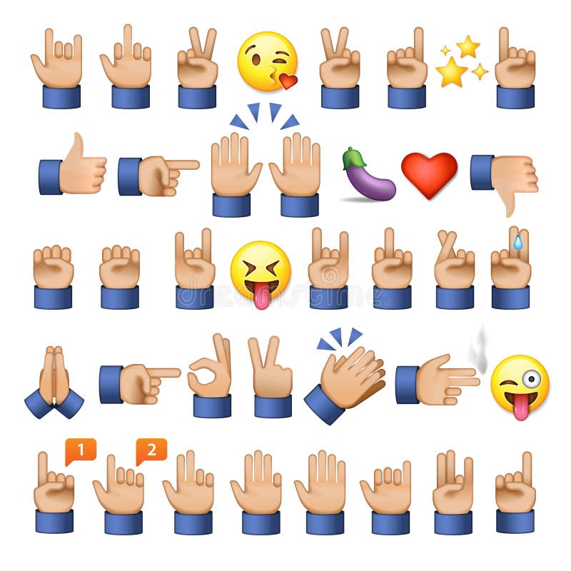 Emoji Handikonen Und Symbolsatz. Handzeichen Und Anzeichen. Vektor EPS ...