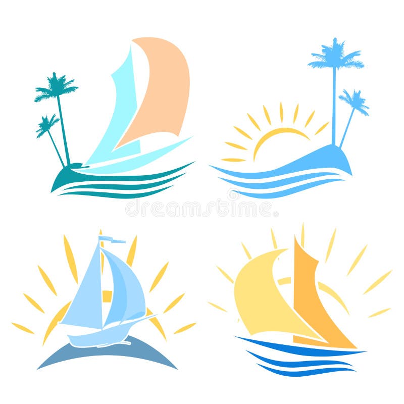 Satz Logos auf dem Meer vektor abbildung. Illustration von markierung ...