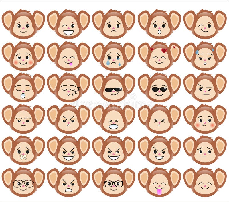 Affe Emoticons eingestellt vektor abbildung. Illustration von glücklich ...