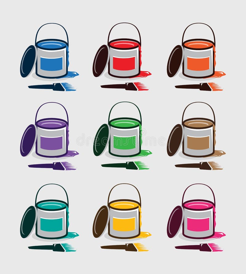 Satz Saubere Farbeimer Mit Verschiedenen Farben Vektor Abbildung ...
