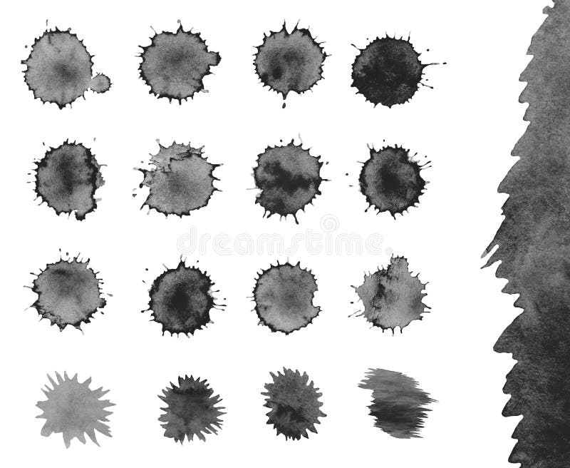 Satz Schwarzer Aquarellfleck Malen Sie Schwarze Flecke Stock Abbildung ...