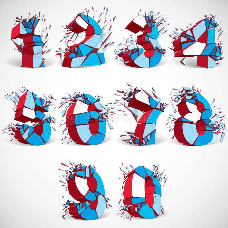 Satz Vektor 3d Buntes Wireframe Nummeriert Defektes in Differen Vektor ...