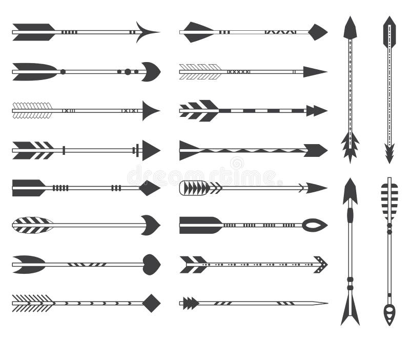 Satz Von Zwanzig Indischen Ethnischen Pfeilen Grauer Hippie Vektor ...